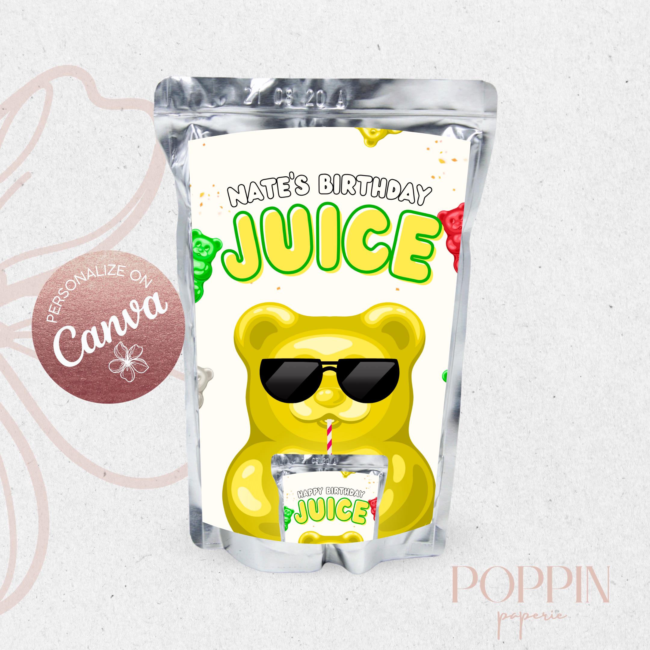 EDITABLE Juice Labels - Yummy Gummy Bear Birthday Label 3.5x5 - Gummy ...