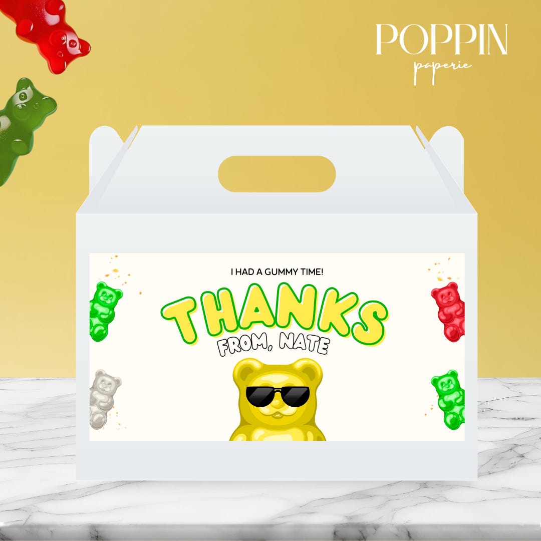 EDITABLE Favor Box Labels - Yummy Gummy Bear Gable Labels - Gummy Bears ...