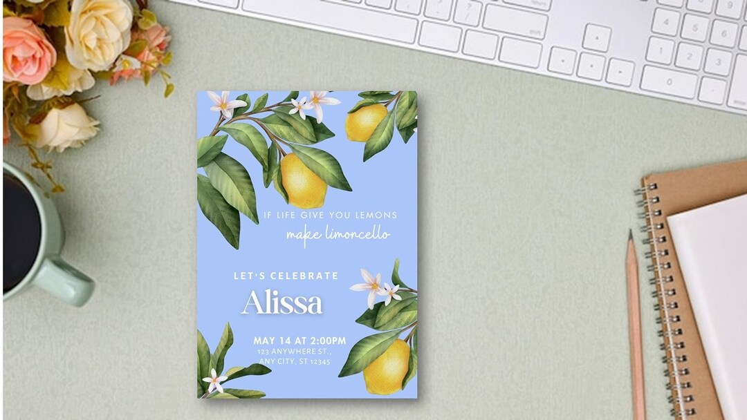 Lemons & Positano Inspired Birthday Invitation Digital Download - Etsy