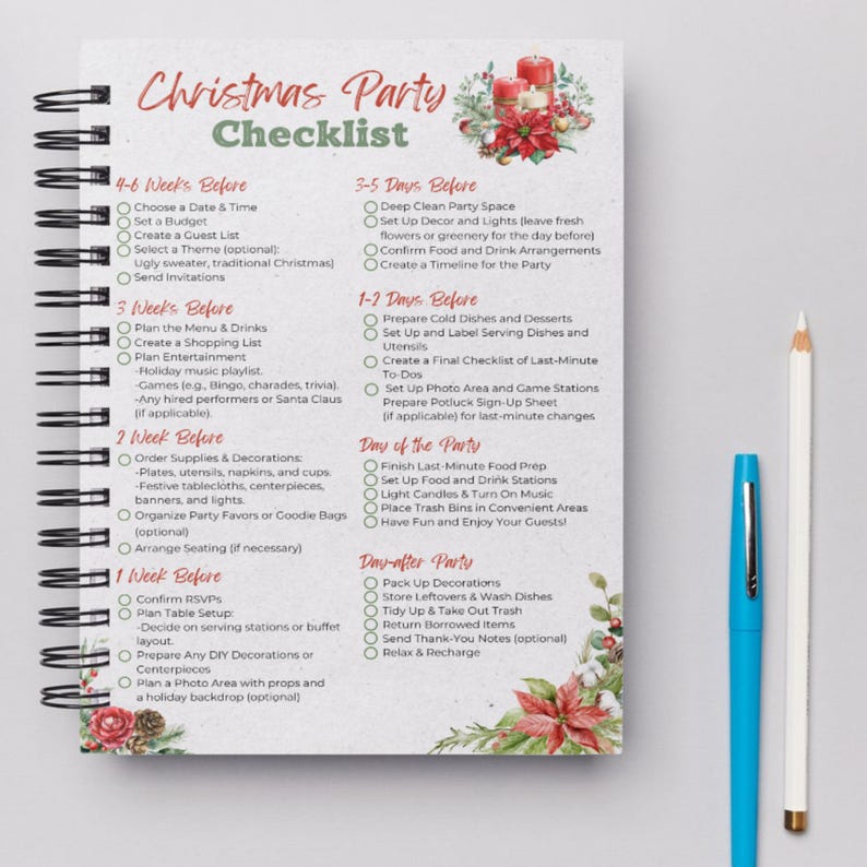Christmas Party Checklist Printable, Menu Planner, Potluck Sign-up ...
