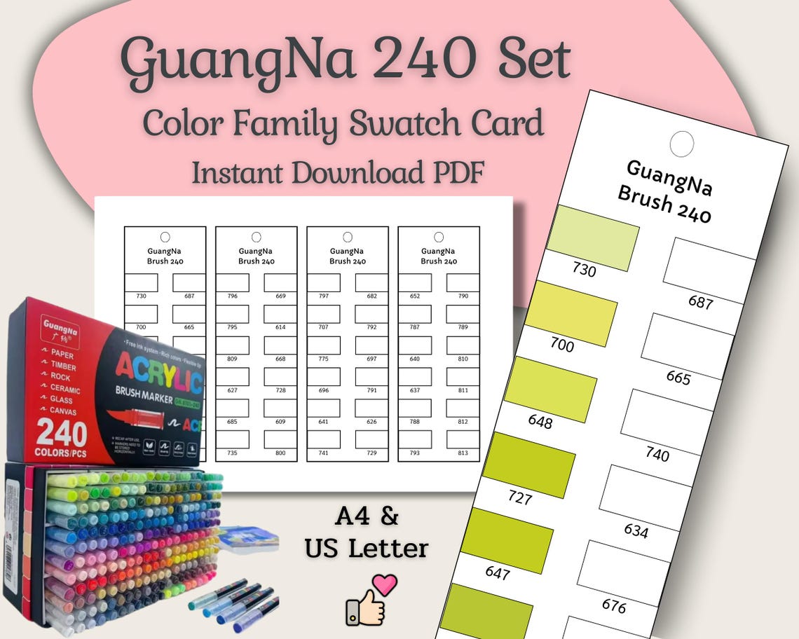 Guangna 240 Marker Color Family Swatch Card: Color Chart PDF (instant ...