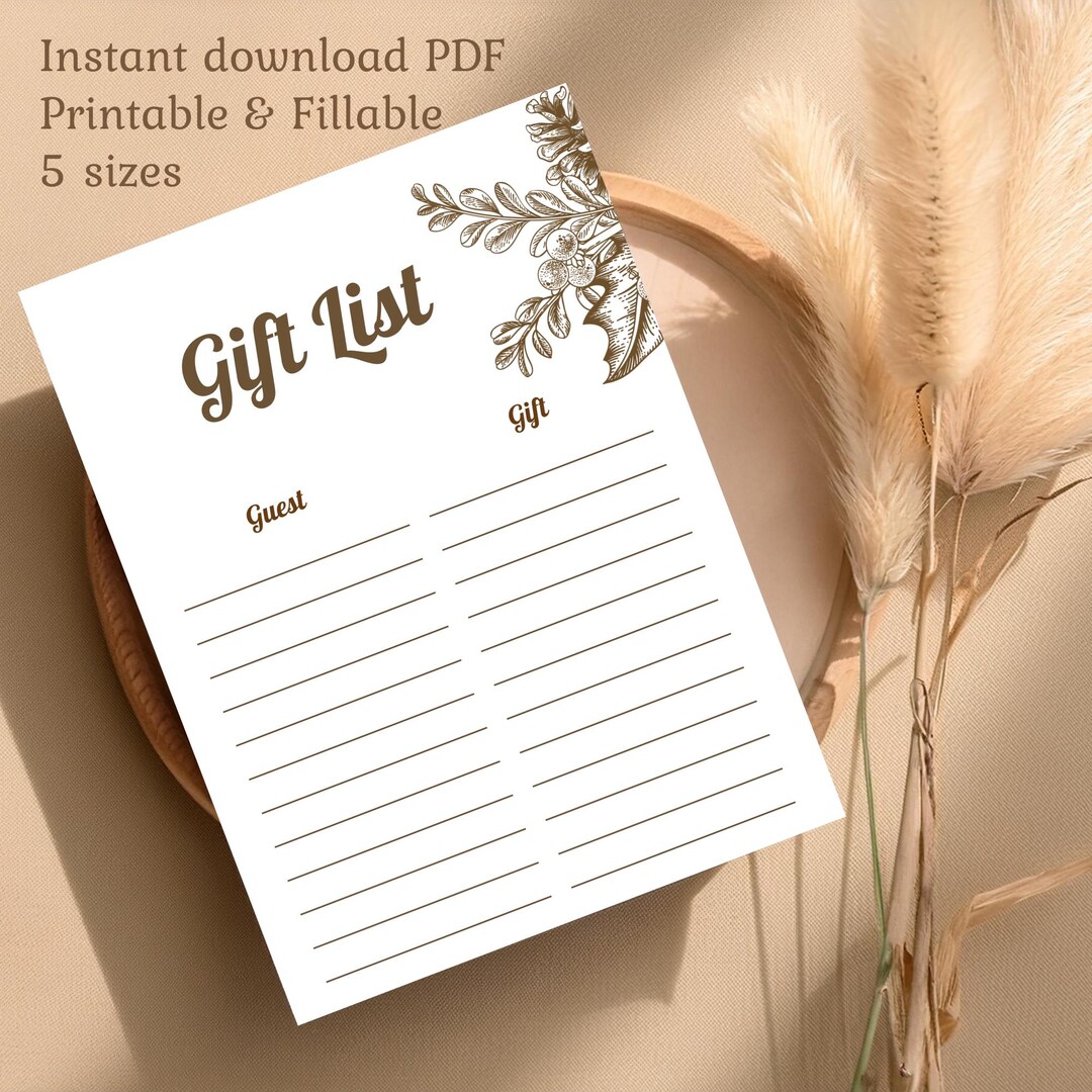 Minimal Printable Gift List Present List Christmas Gift List Wedding ...