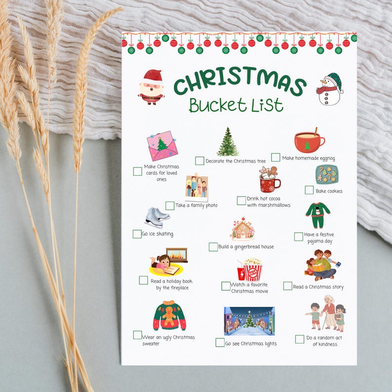 Christmas Bucket List Printable, Chirstmas Checklist, Holiday Checklist ...