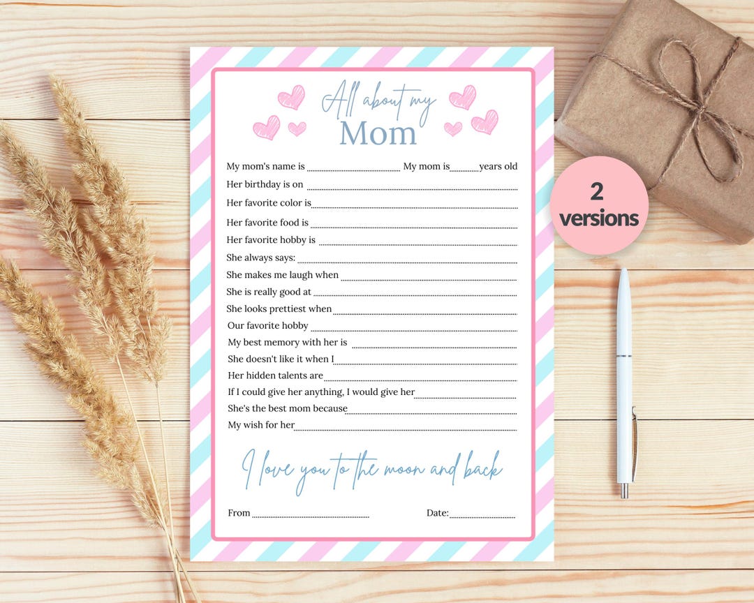 DIY Gift for Mom I All About My Mom Printable Worksheet | Mother's Day ...