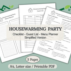 Housewarming Party Planner Bundle: Checklist, Guest List, Menu (PDF) - Etsy