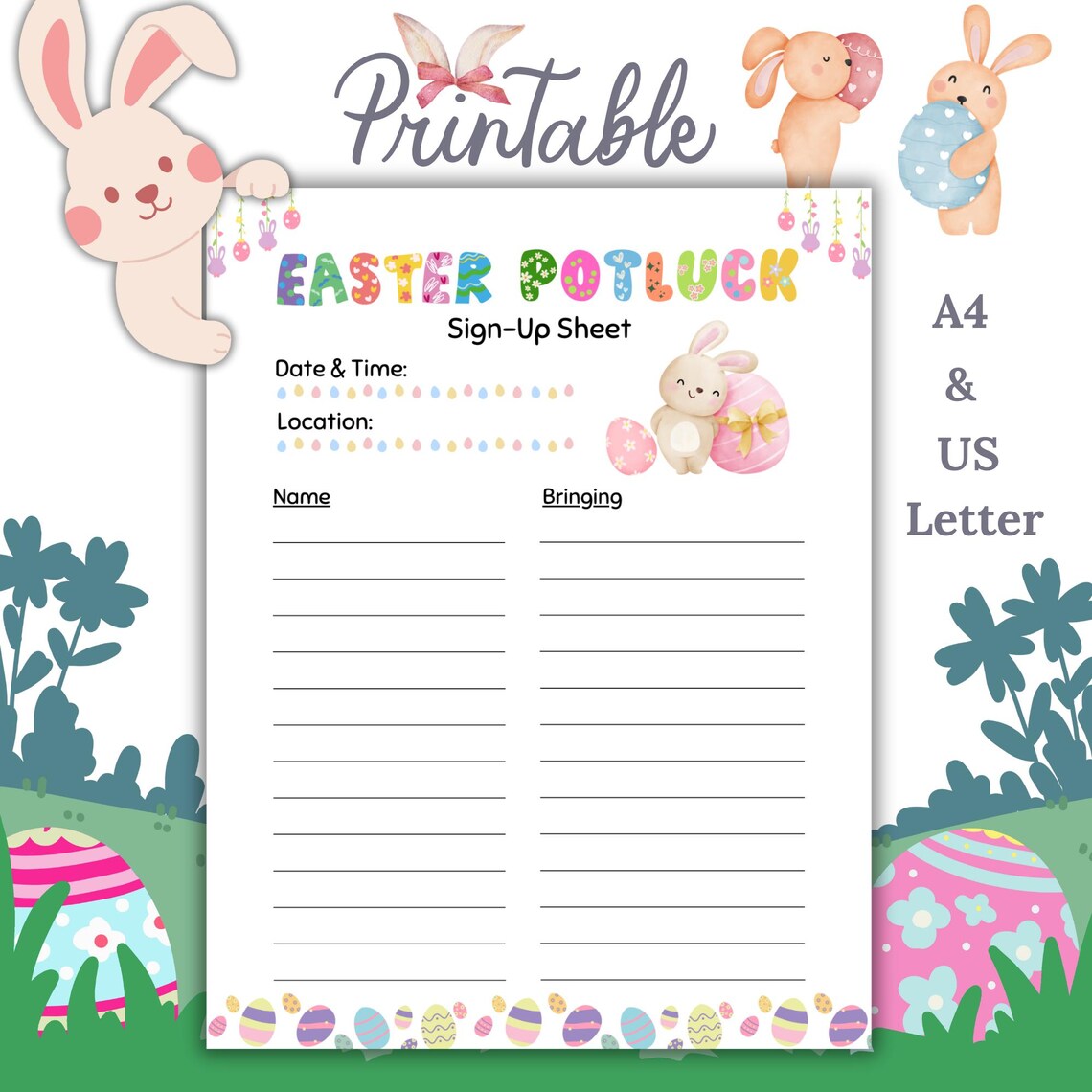 Easter Potluck Sign-up Sheet Printable, Easter Dinner Planner, Easter ...