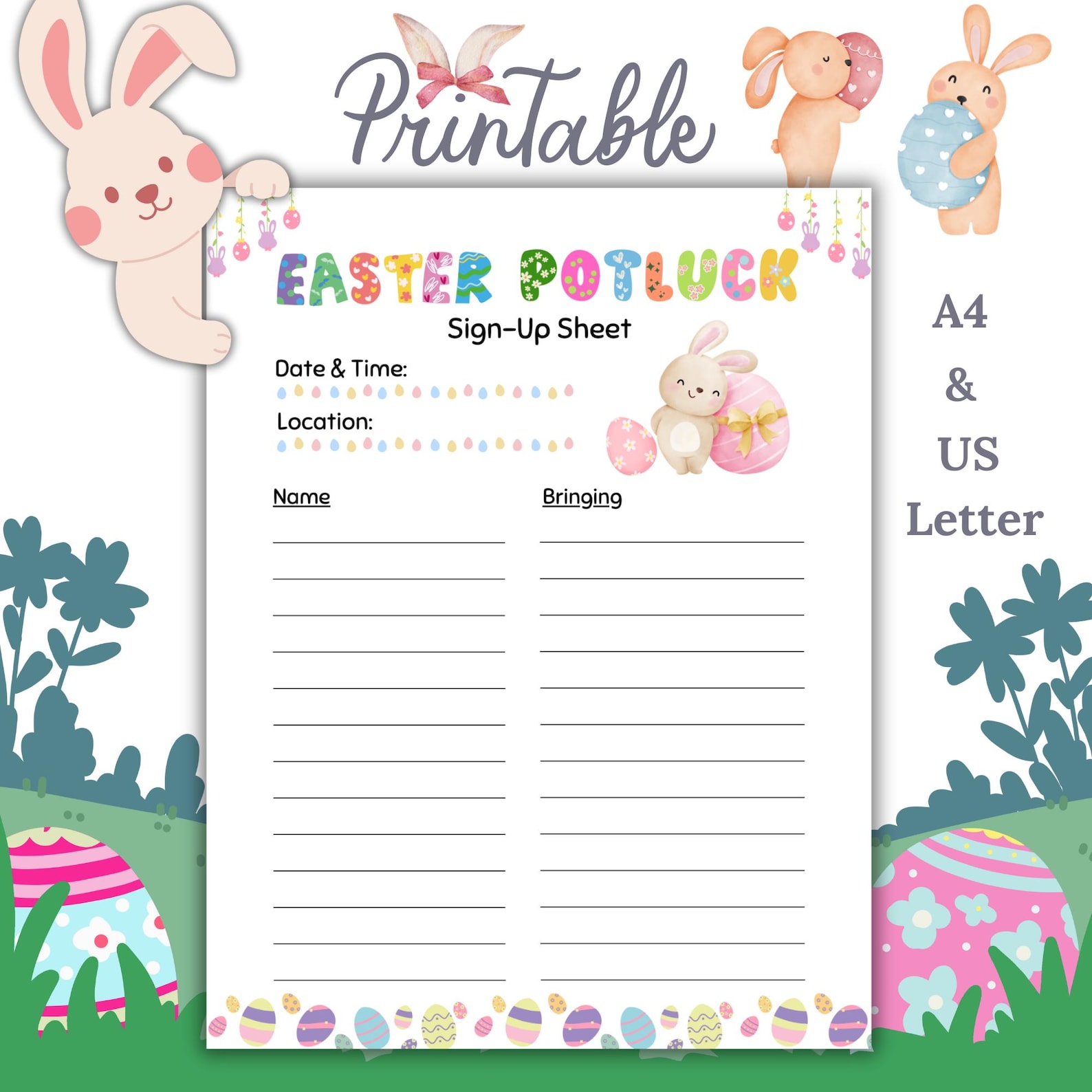 Easter Potluck Sign-up Sheet Printable, Easter Dinner Planner, Easter ...