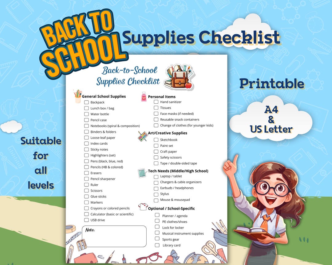 Back to School Supplies Checklist Printable | Printable School ...