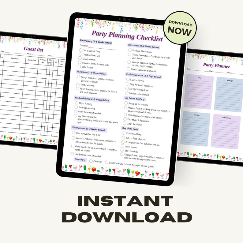 Party Checklist Printable, Party Planning Checklist, A4, Printable ...