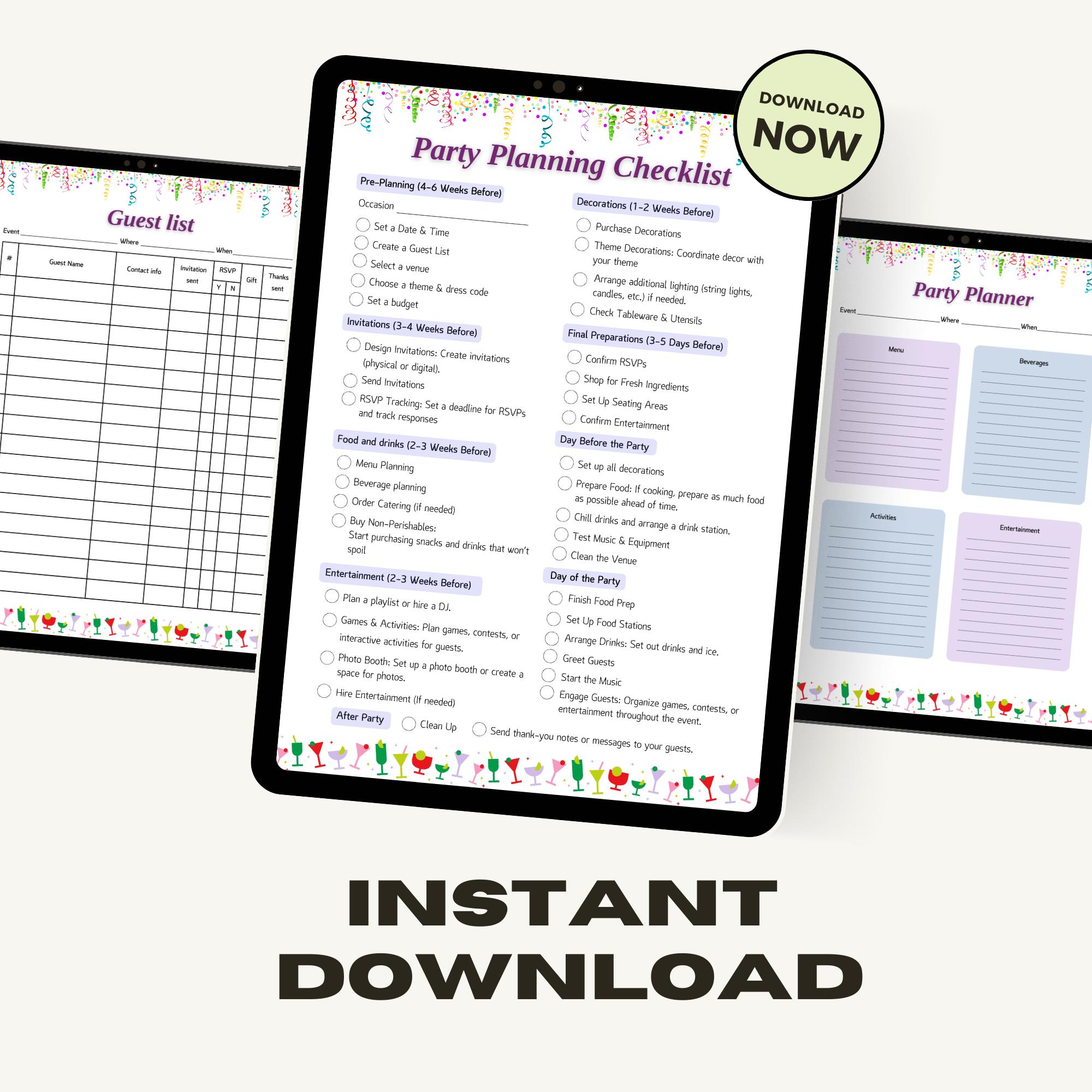 Party Checklist Printable, Party Planning Checklist, A4, Printable ...