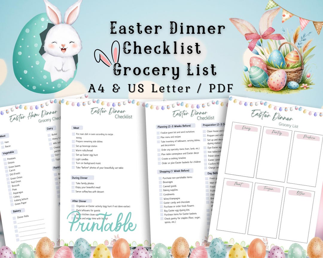 Easter Dinner Checklist Printable, Easter Grocery List, Easter Ham ...