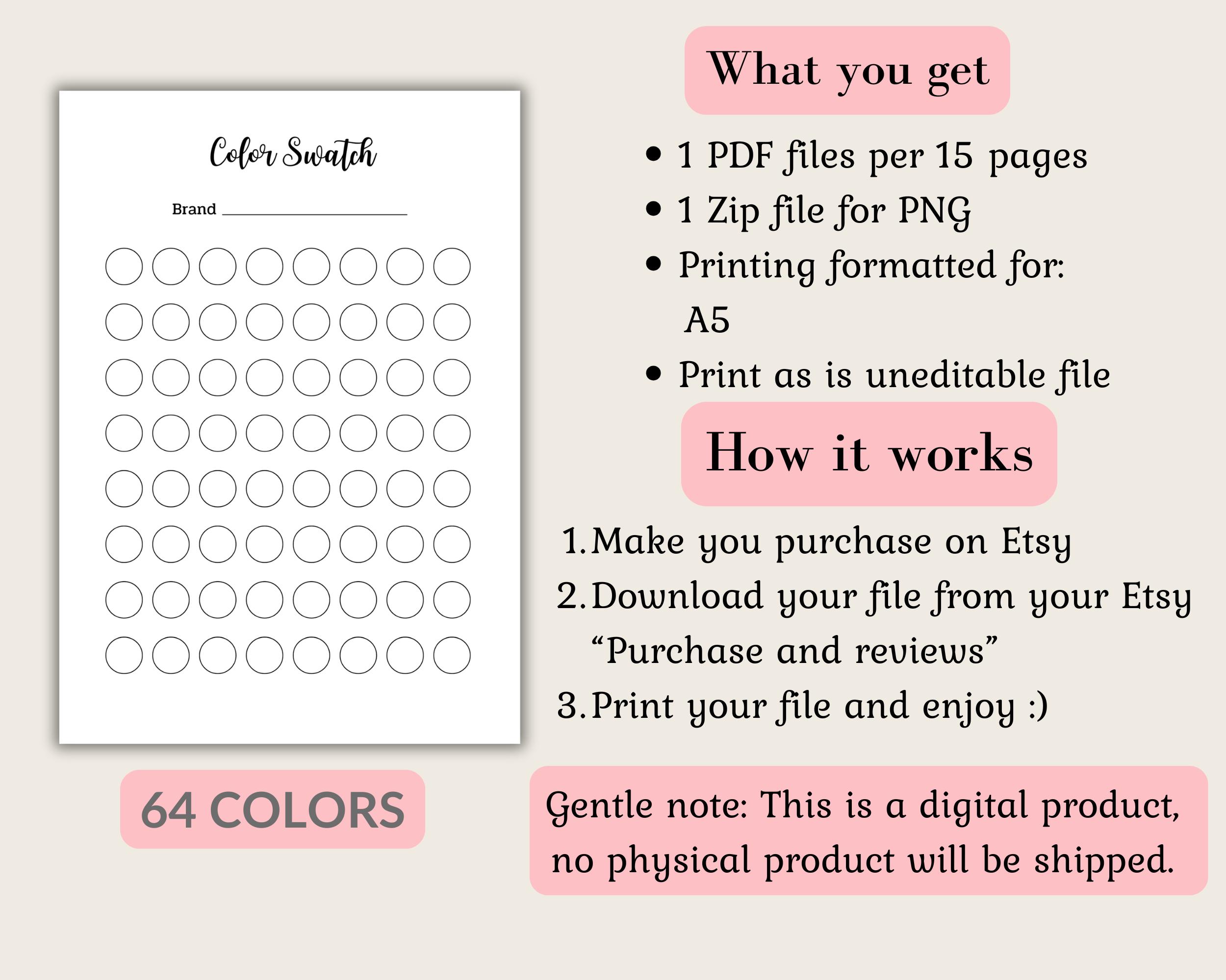 Color Swatch Chart Bundle, Printable, Blank Color Swatch, Ink Swatch ...