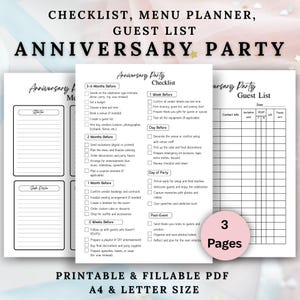 Anniversary Party Checklist Printable, Anniversary Celebration ...
