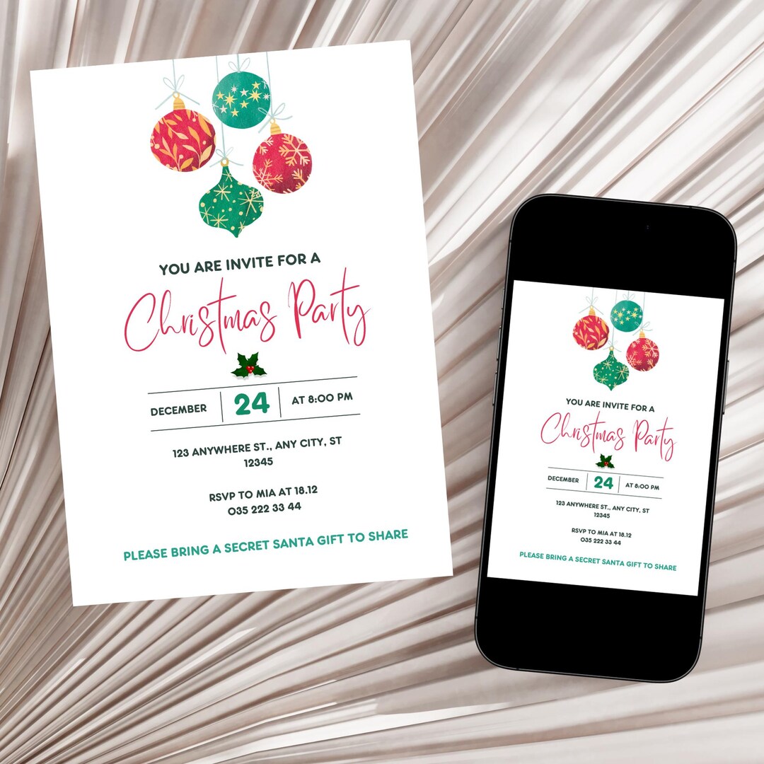 Editable Christmas Invitation Template Canva 5x7 Holiday Party Digital ...