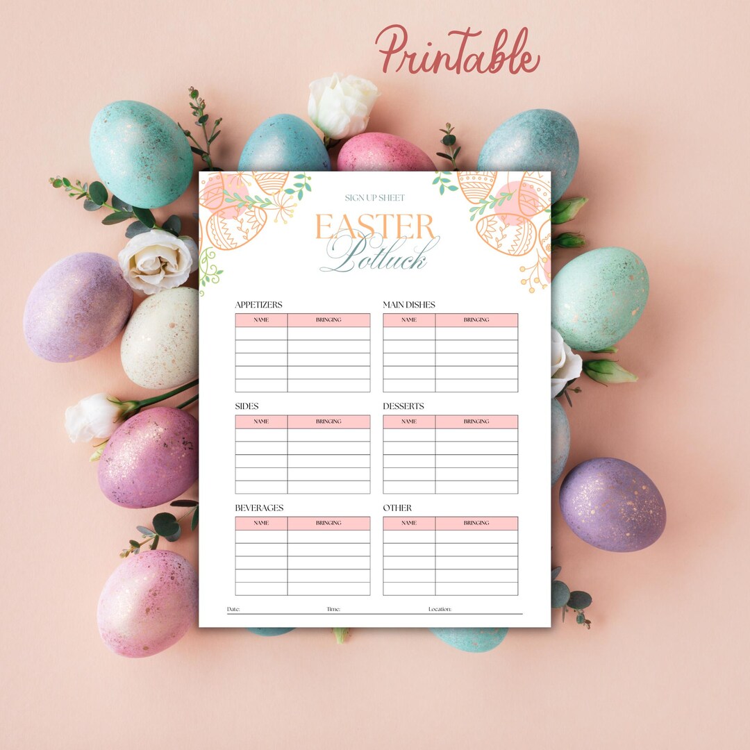 Easter Potluck Sign-up Sheet Printable, Easter Dinner Planner, Easter ...