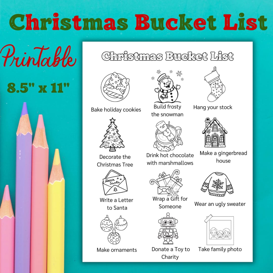 Printable Christmas Bucket List for Kids and Adults - Coloring Edition ...