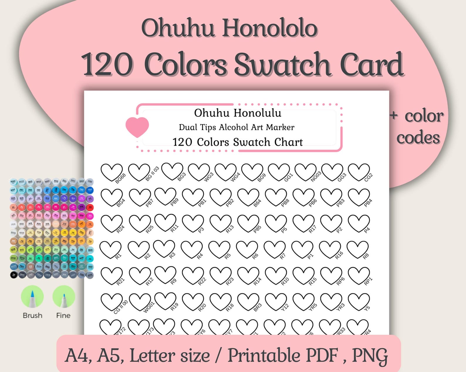 120 Ohuhu Honolulu Marker Swatch Card, Swatch Chart Sheet Template ...