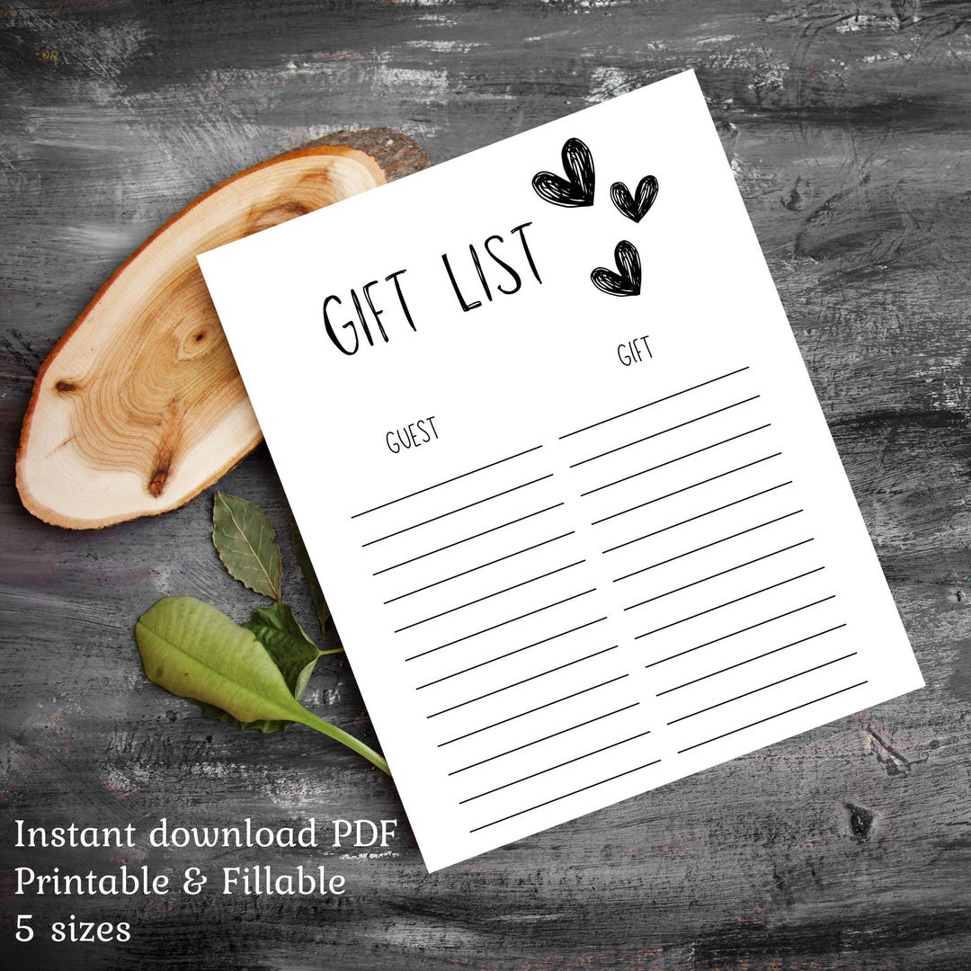 Minimal Printable Gift List Present List Christmas Gift List Wedding ...