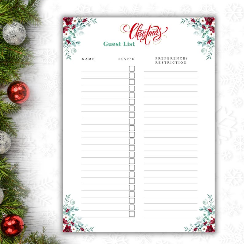 Christmas Planner Set Printable, Menu Planner, Grocery List, Guest List ...