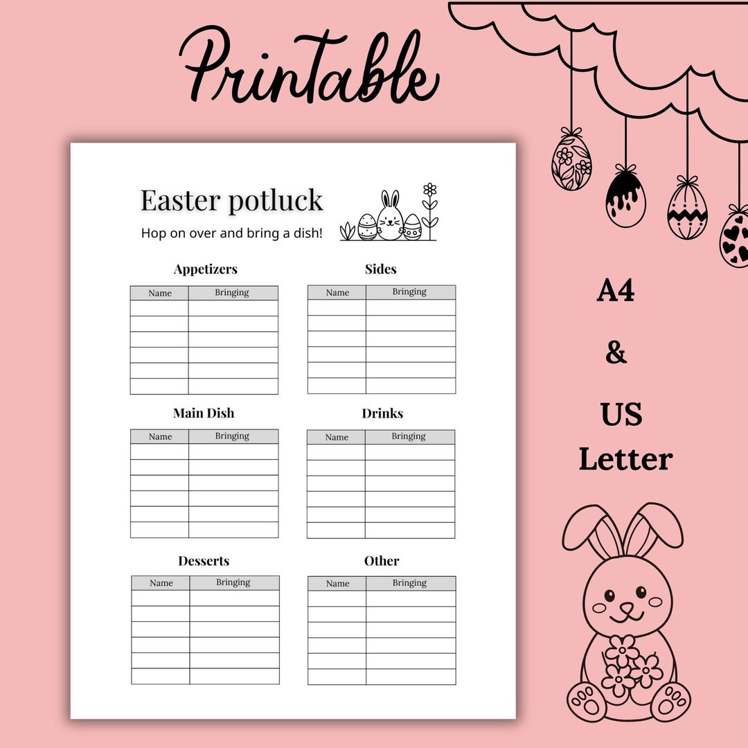 Minimal Easter Potluck Sign-up Sheet Printable Easter Dinner Planner ...