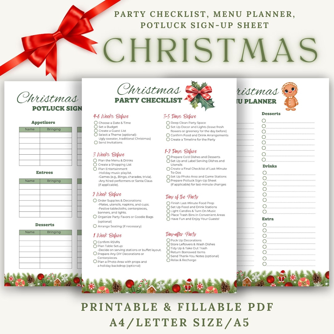 Printable Party Checklist, Menu Planner & Potluck Sign-up Sheet ...