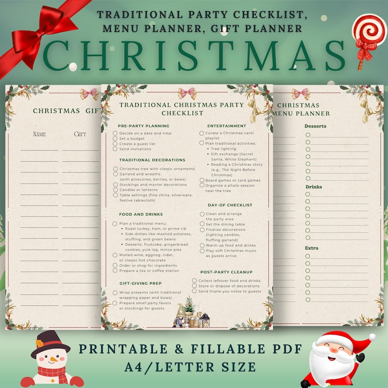 Traditional Christmas Party Checklist Bundle, Party Checklist Printable ...