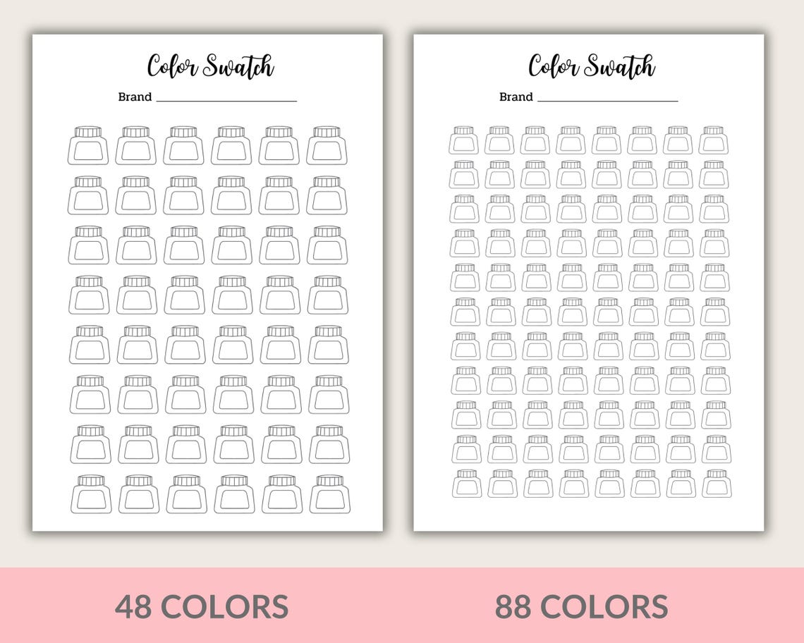 Printable Color Swatch Chart Bundle: Ink, Paint, Marker (digital ...