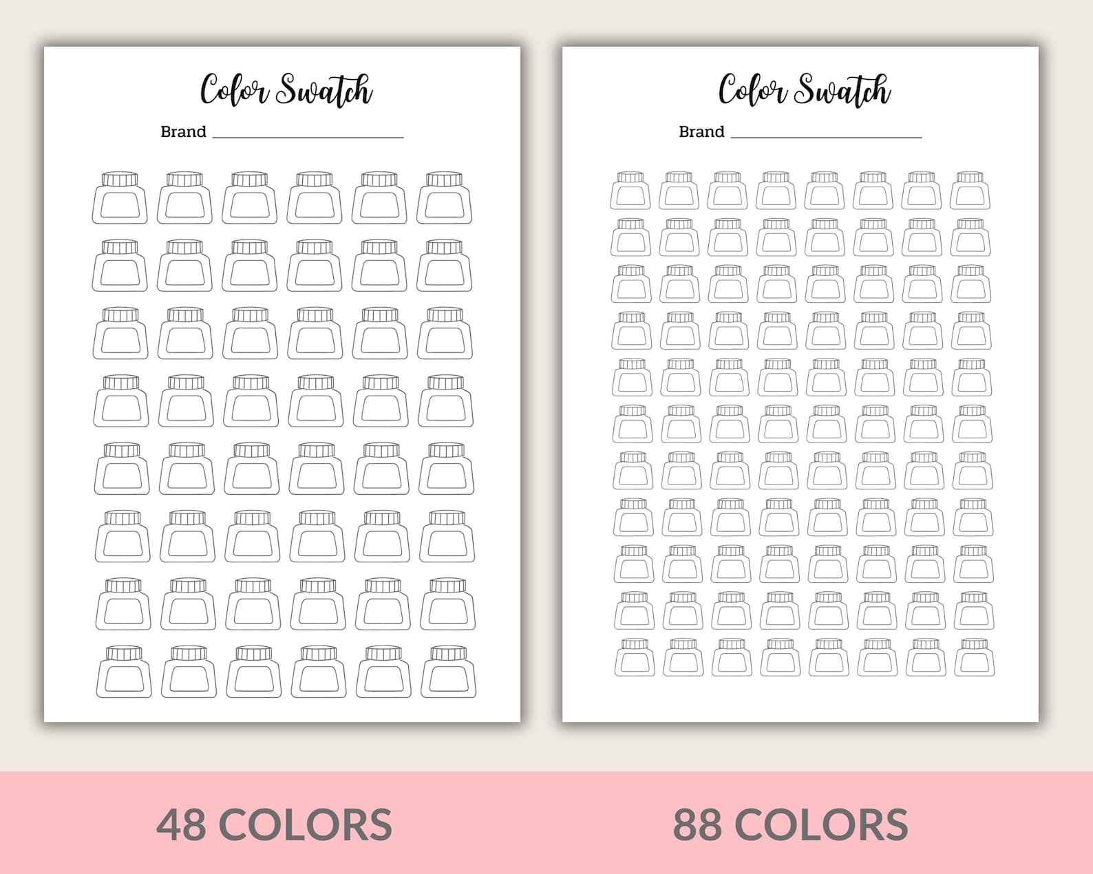 Color Swatch Chart Bundle, Printable, Blank Color Swatch, Ink Swatch ...