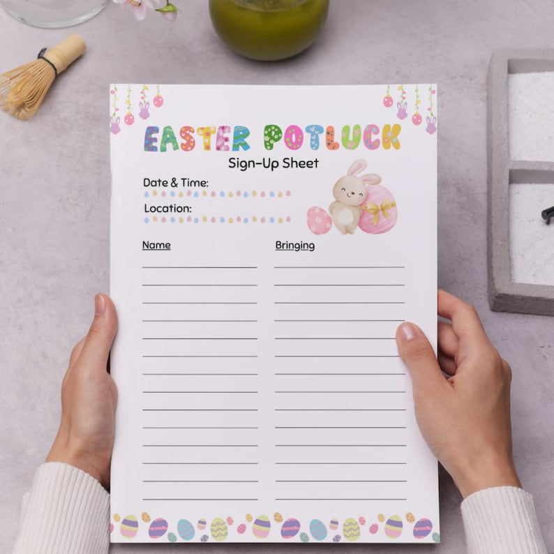 Easter Potluck Sign-up Sheet Printable, Easter Dinner Planner, Easter ...
