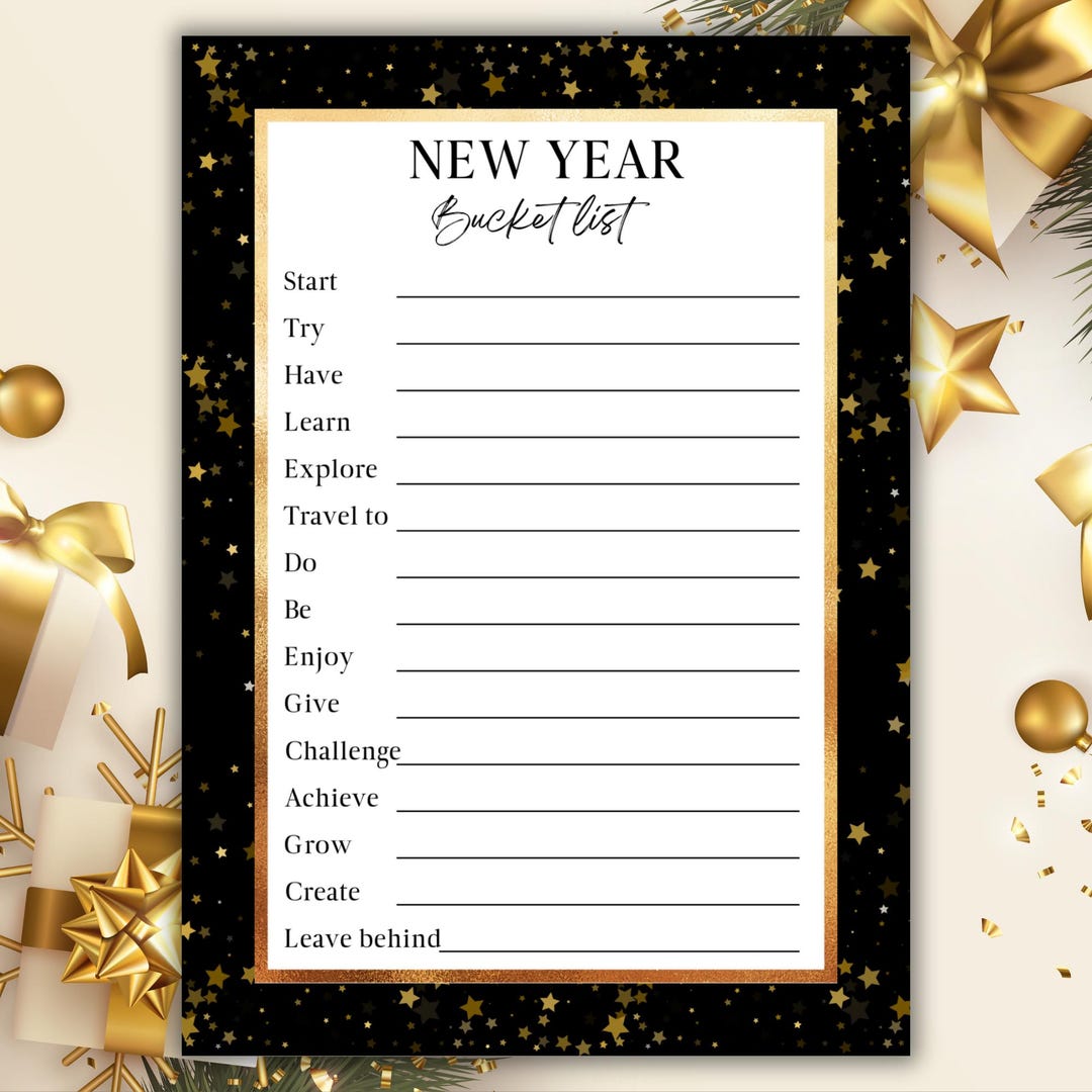 New Year Bucket List Printable Goal Setting Worksheet New Year's Eve ...
