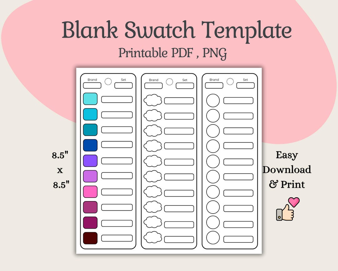 Blank Swatch Printable Swatch Sheet Paint & Color Swatch Template DIY ...