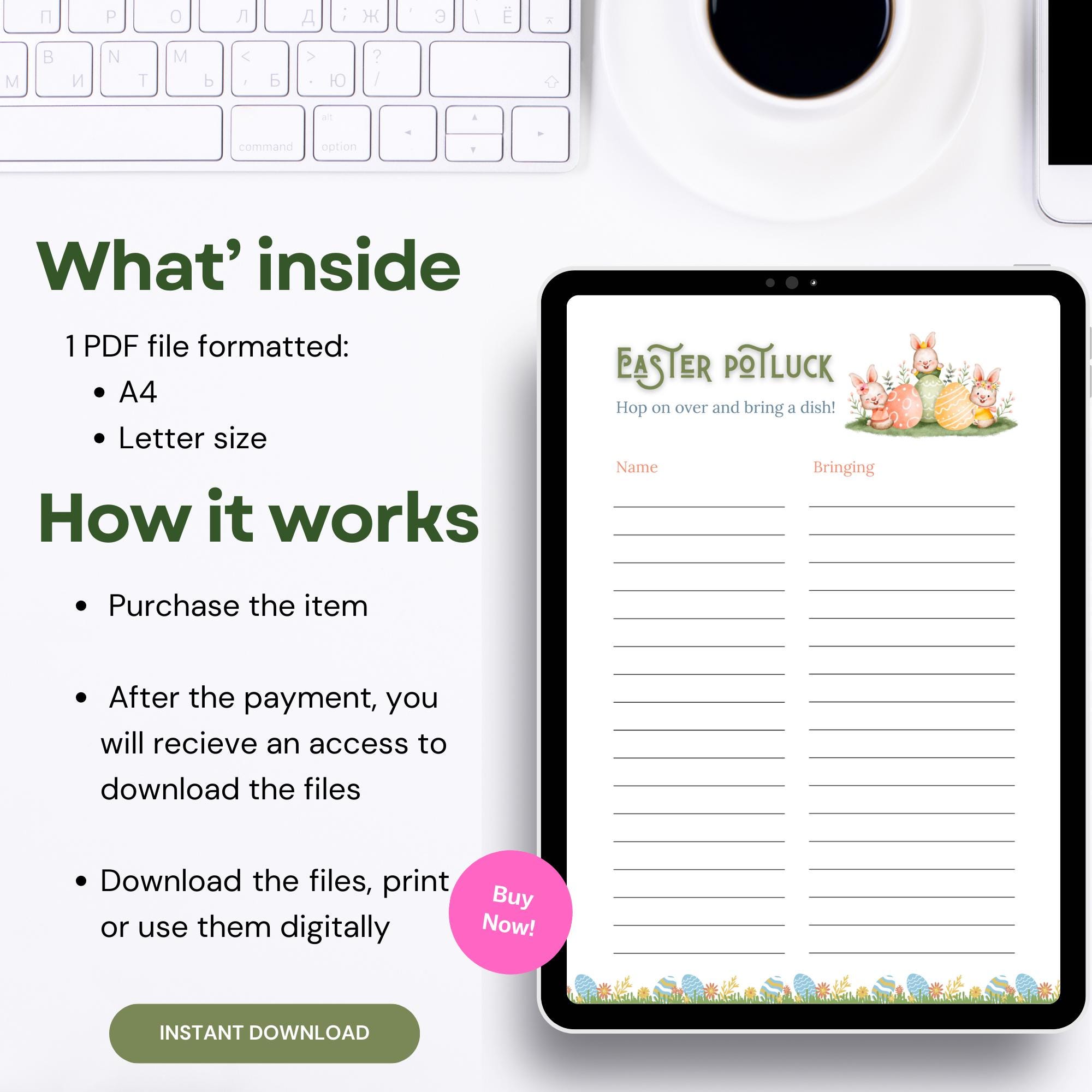 Easter Potluck Sign-up Sheet Printable, Easter Dinner Planner, Easter ...