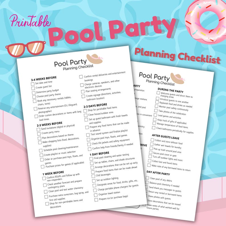 Pool Party Planning Checklist Printable PDF, Summer Party Planner ...
