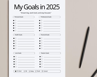 My Goals in 2025 Planner 2025 With Blank Categories Template Printable Goal Setting Sheet ...