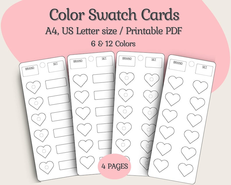 Printable Color Swatch Cards Portable Bookmark: A4/letter Size, Alcohol ...