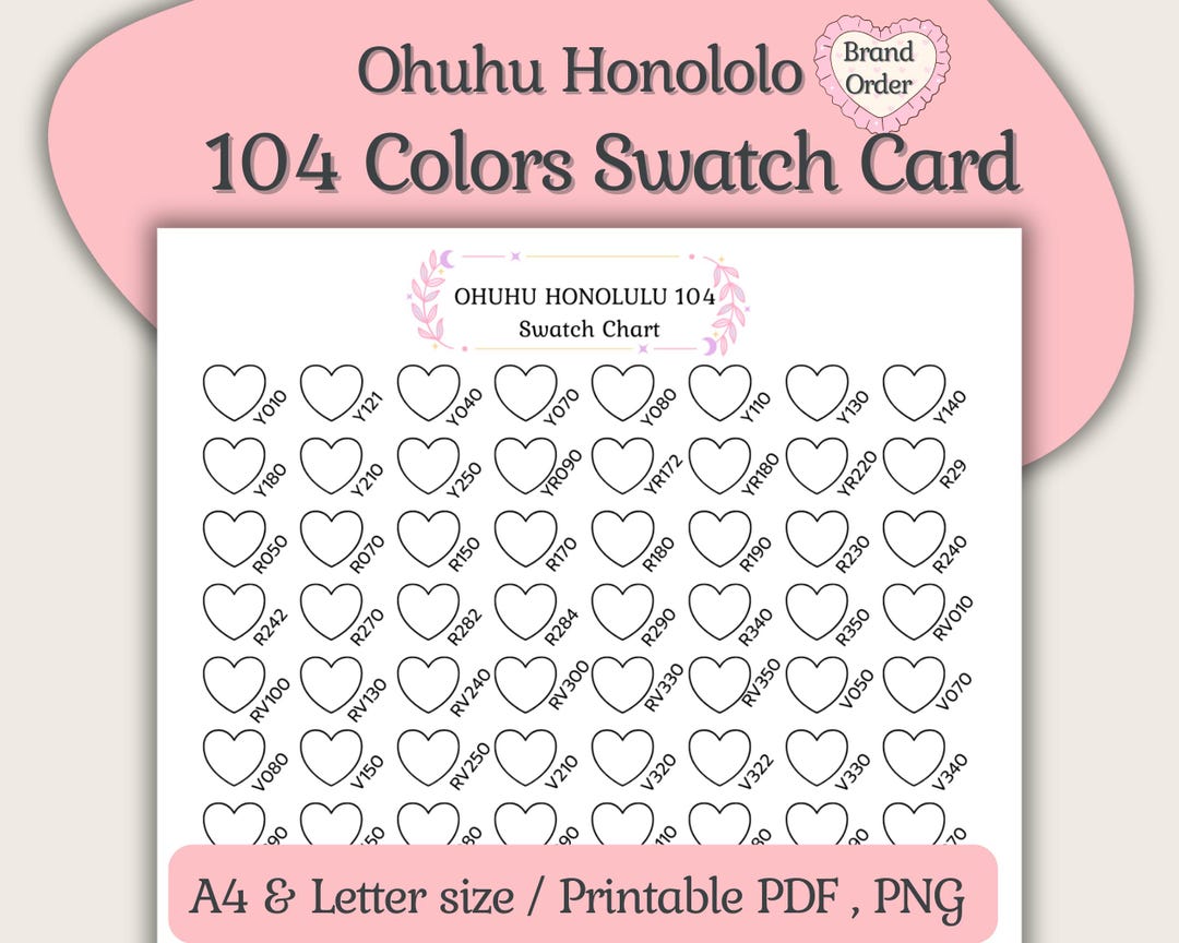 Ohuhu Honolulu Marker Swatch Chart: 104 Color Codes (digital Download, PDF/PNG A4/US Letter) - Etsy
