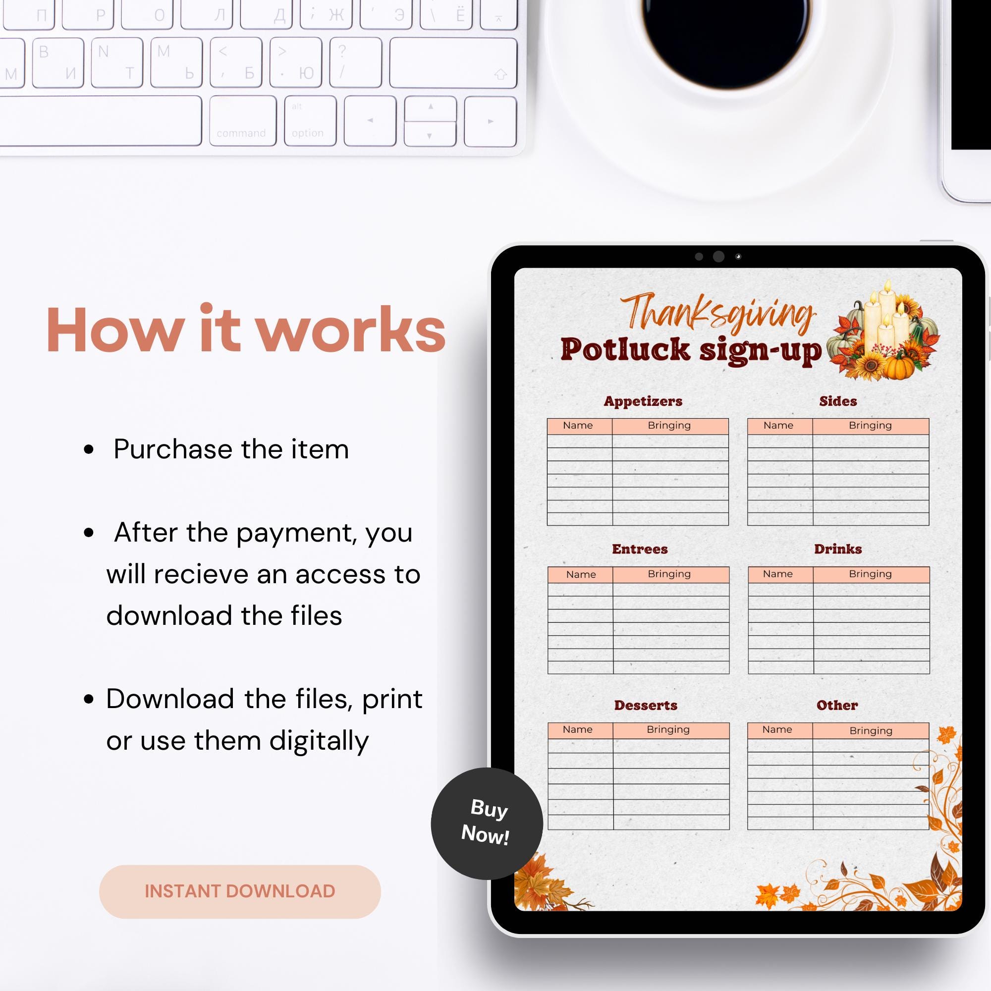 Thanksgiving Planner Bundle, Checklist, Menu, Potluck (printable PDF ...