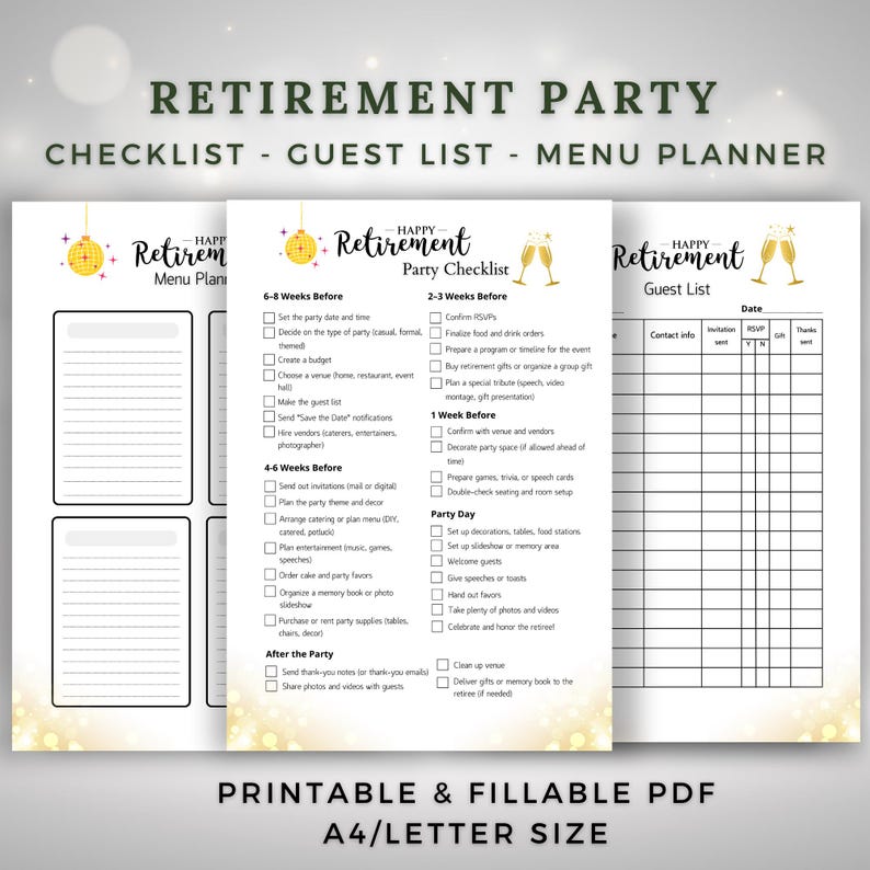 Retirement Party Checklist Bundle Printable | Checklist + Guest List ...
