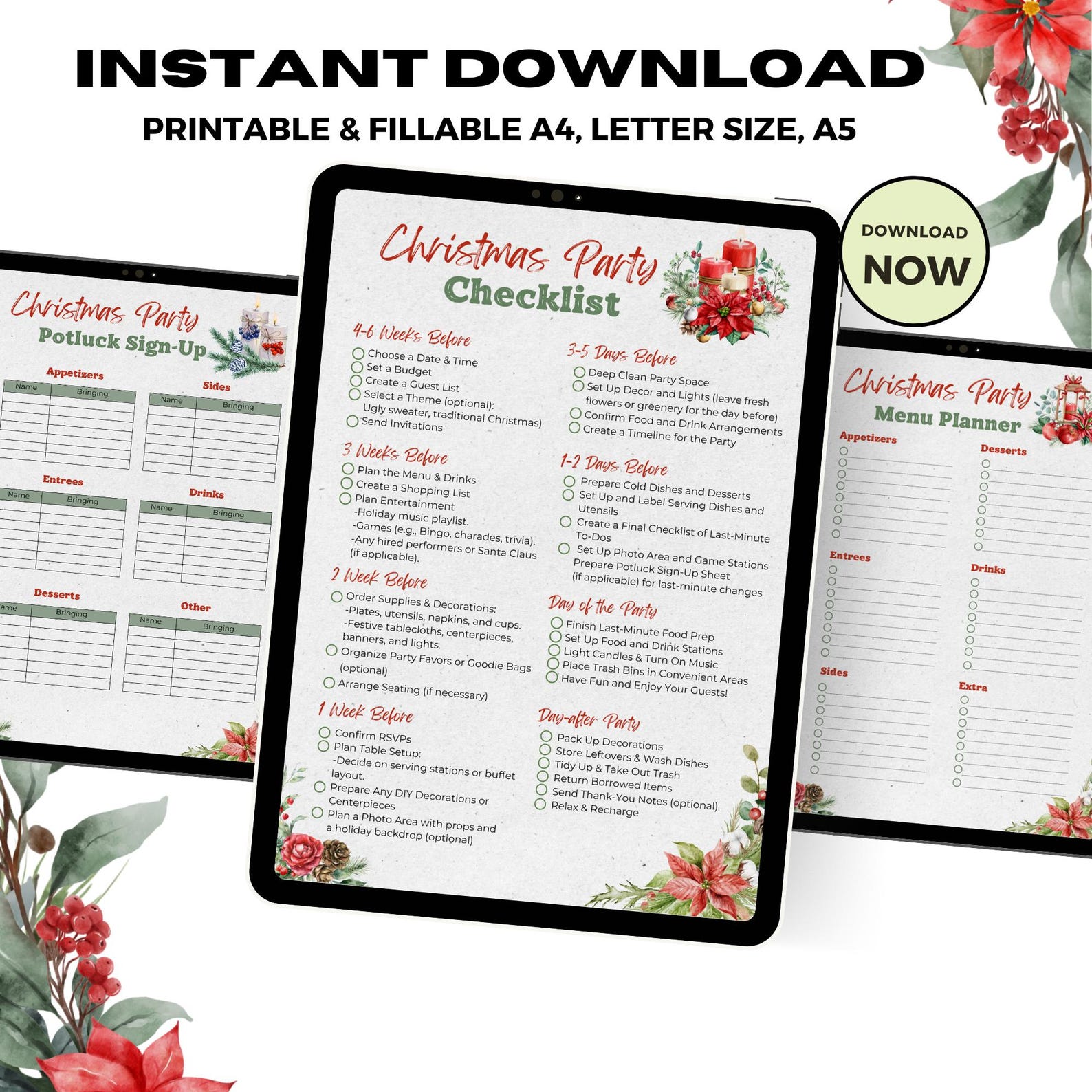 Christmas Party Checklist Printable, Menu Planner, Potluck Sign-up ...
