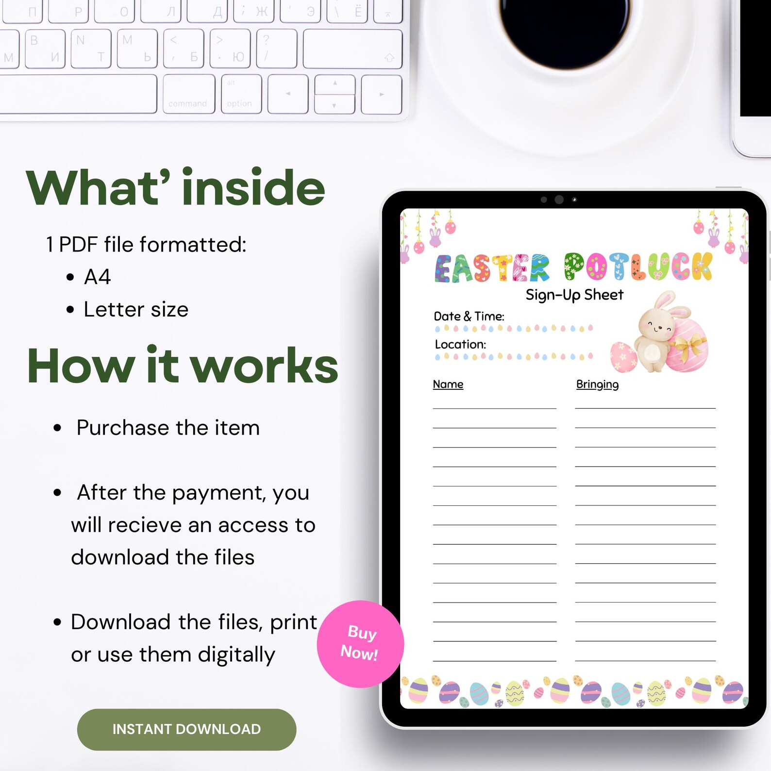 Easter Potluck Sign-up Sheet Printable, Easter Dinner Planner, Easter ...