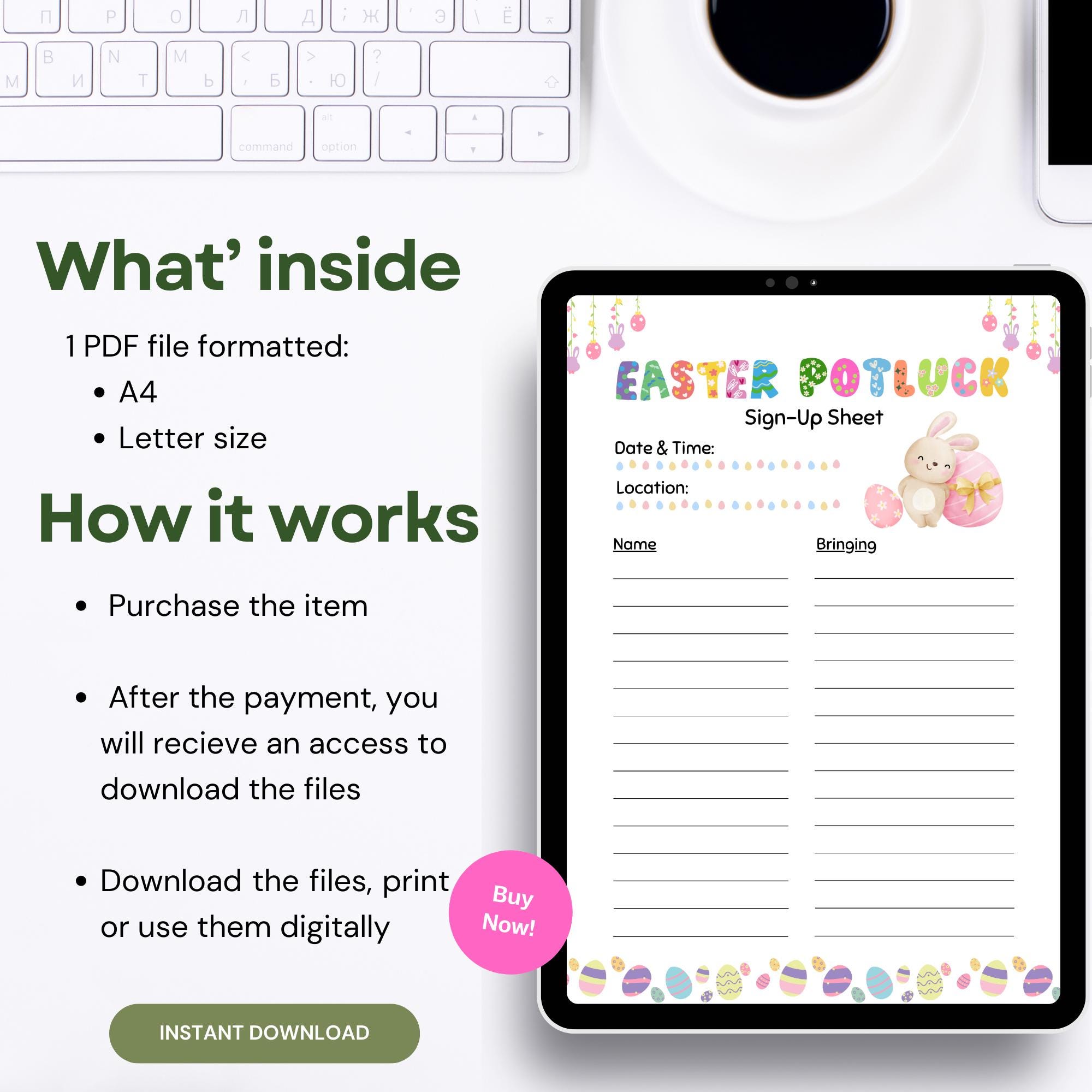 Easter Potluck Sign-up Sheet Printable, Easter Dinner Planner, Easter ...