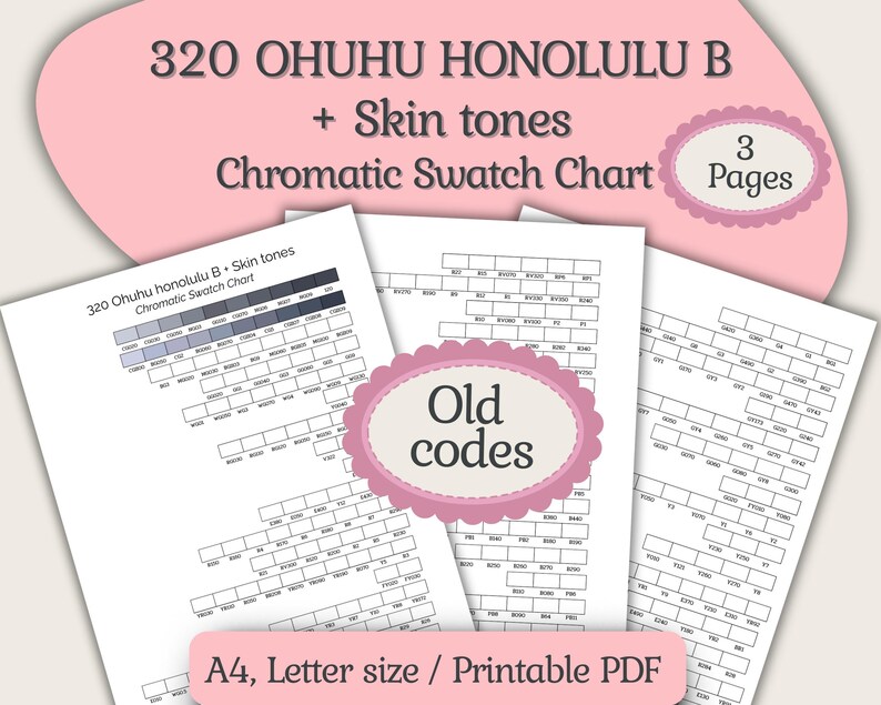 Ohuhu 320 Marker Chromatic Swatch Chart: Honolulu & Skin Tone Color ...