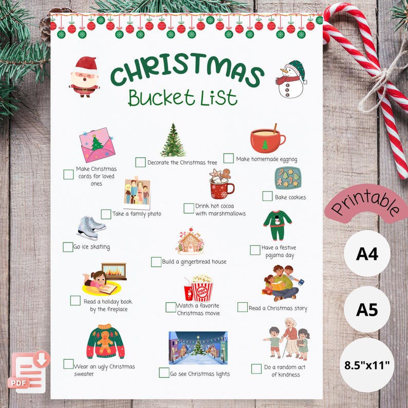 Christmas Bucket List Printable, Chirstmas Checklist, Holiday Checklist ...