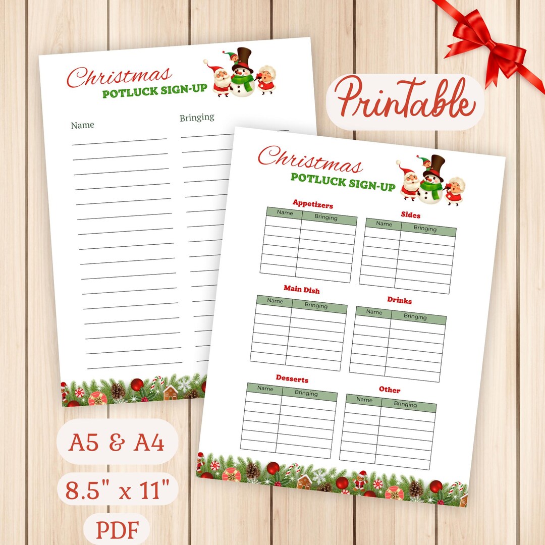 Christmas Potluck Sign-up Sheet Printable, Who's Bringing What to the ...