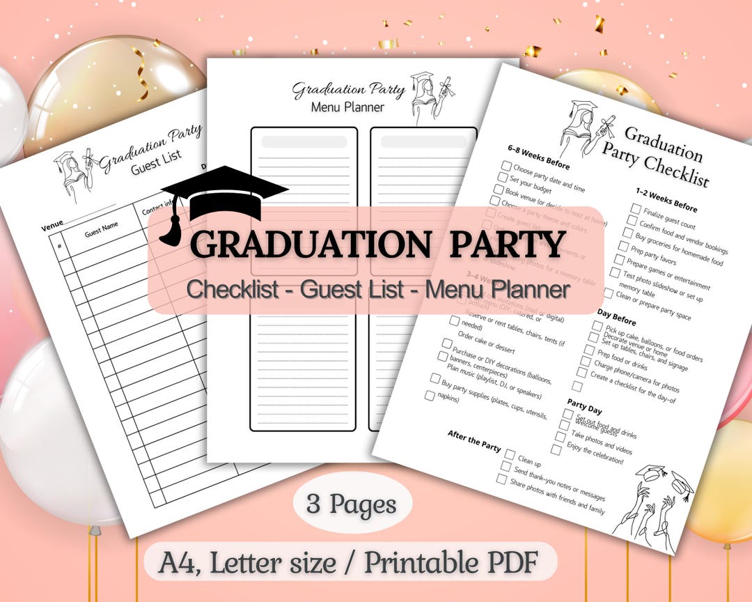 Printable Graduation Party Checklist Bundle, Grad Party Checklist, Menu ...