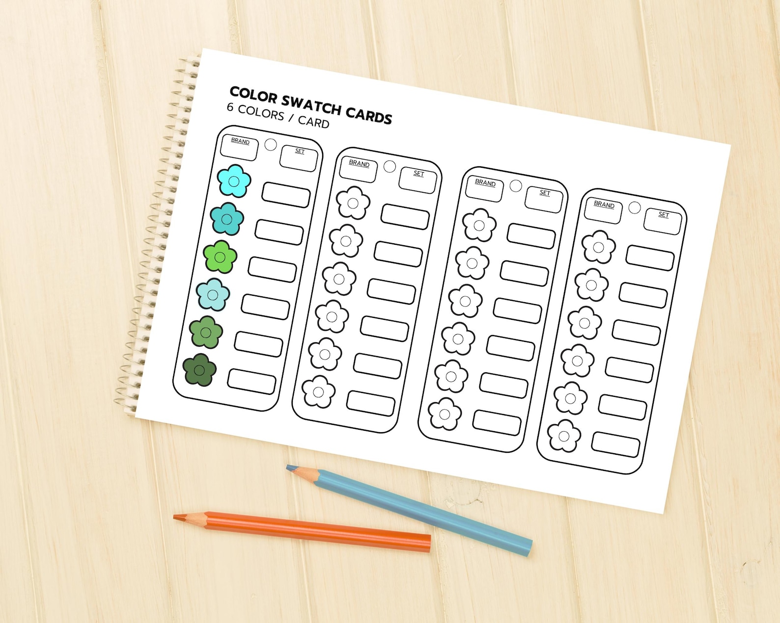 Printable Color Swatch Chart Portable Bookmark: Watercolor, Acrylic ...