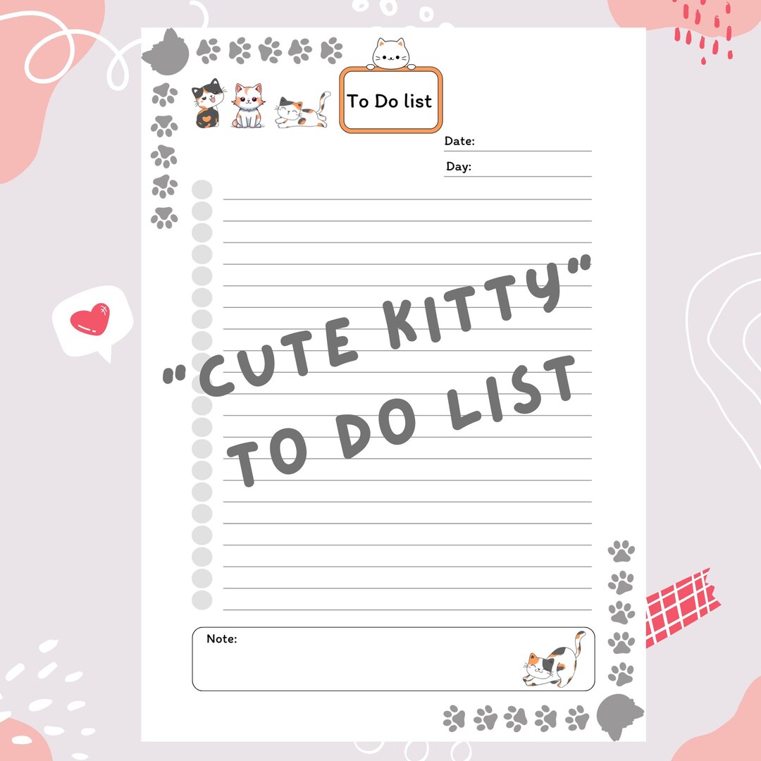Printable Cute Kitty to Do List PDF, Cat Themed Stationery, to Do List ...