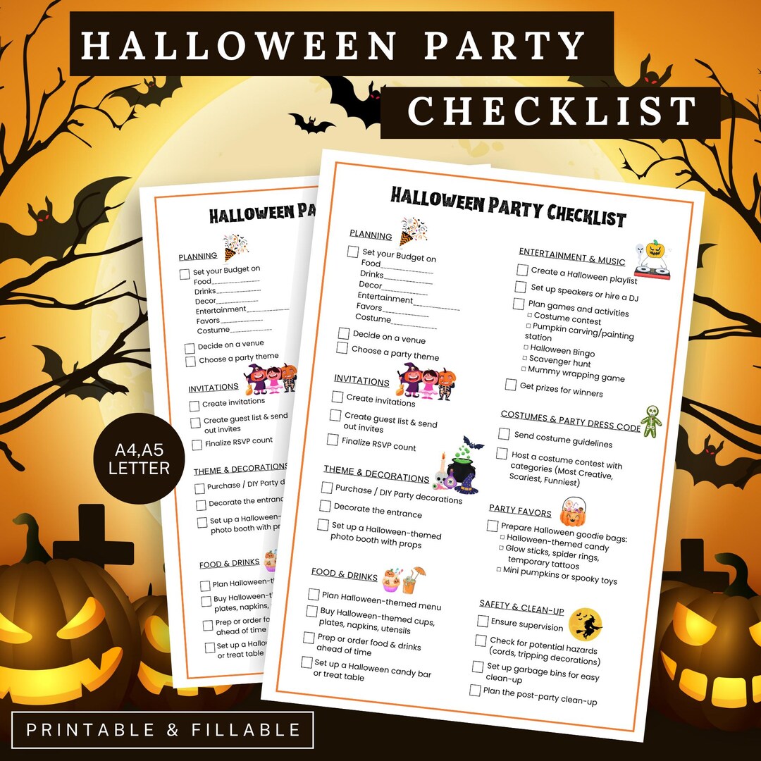 Printable Halloween Party Checklist, A4, A5, Letter Size, Party ...