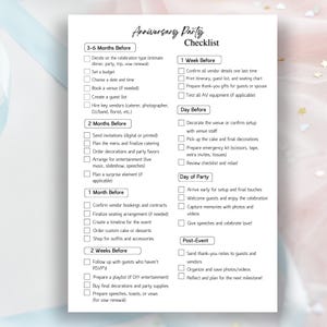 Anniversary Party Checklist Printable, Anniversary Celebration ...