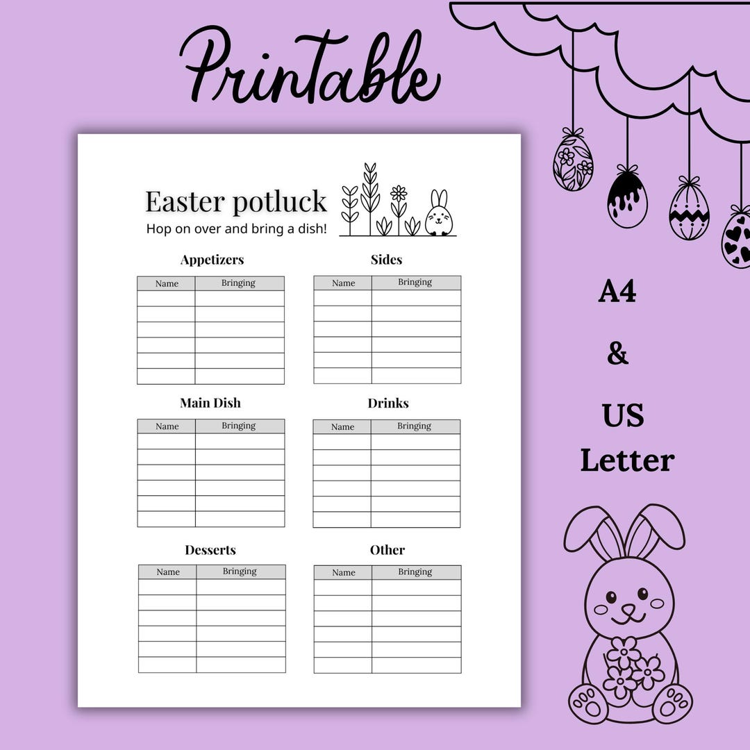 Minimal Easter Potluck Sign-up Sheet Printable Easter Dinner Planner ...